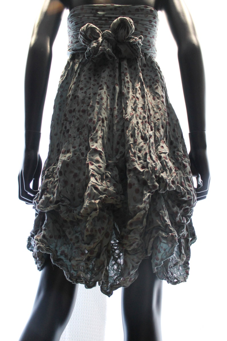 Dress Was Knee-length Strapless Top Ties to Drape Across the Chest and ...