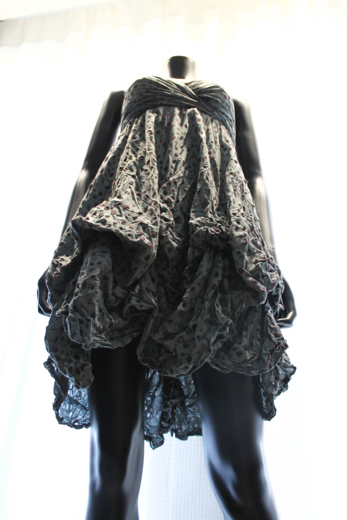 Dress Was Knee-length Strapless Top Ties to Drape Across the Chest and ...