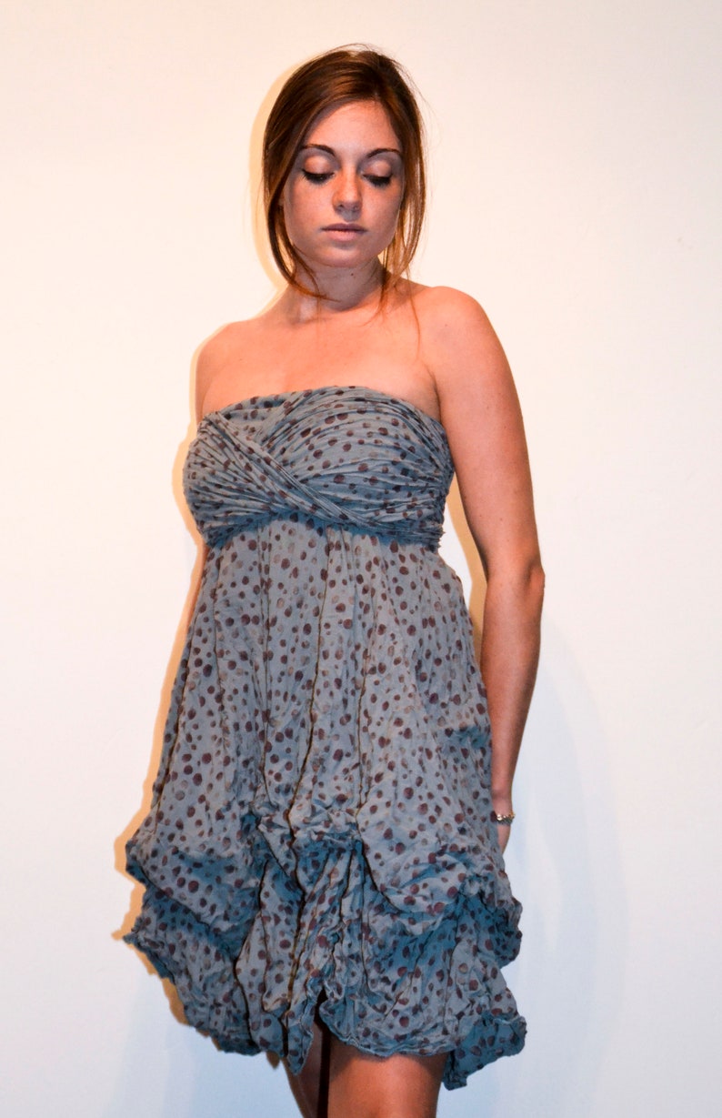 Dress Was Knee-length Strapless Top Ties to Drape Across the Chest and ...