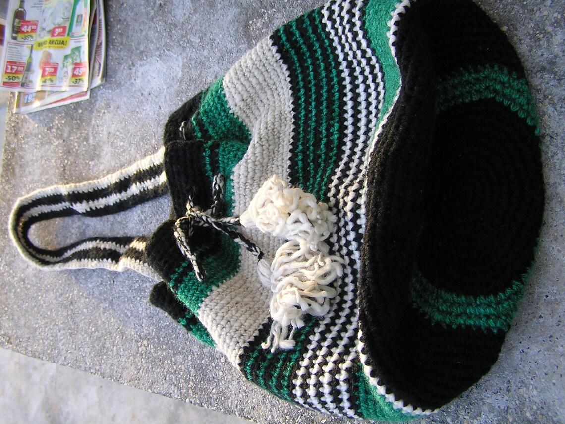 Crochet Striped Bag Pattern Boho Bag Crochet Tutorial Green - Etsy