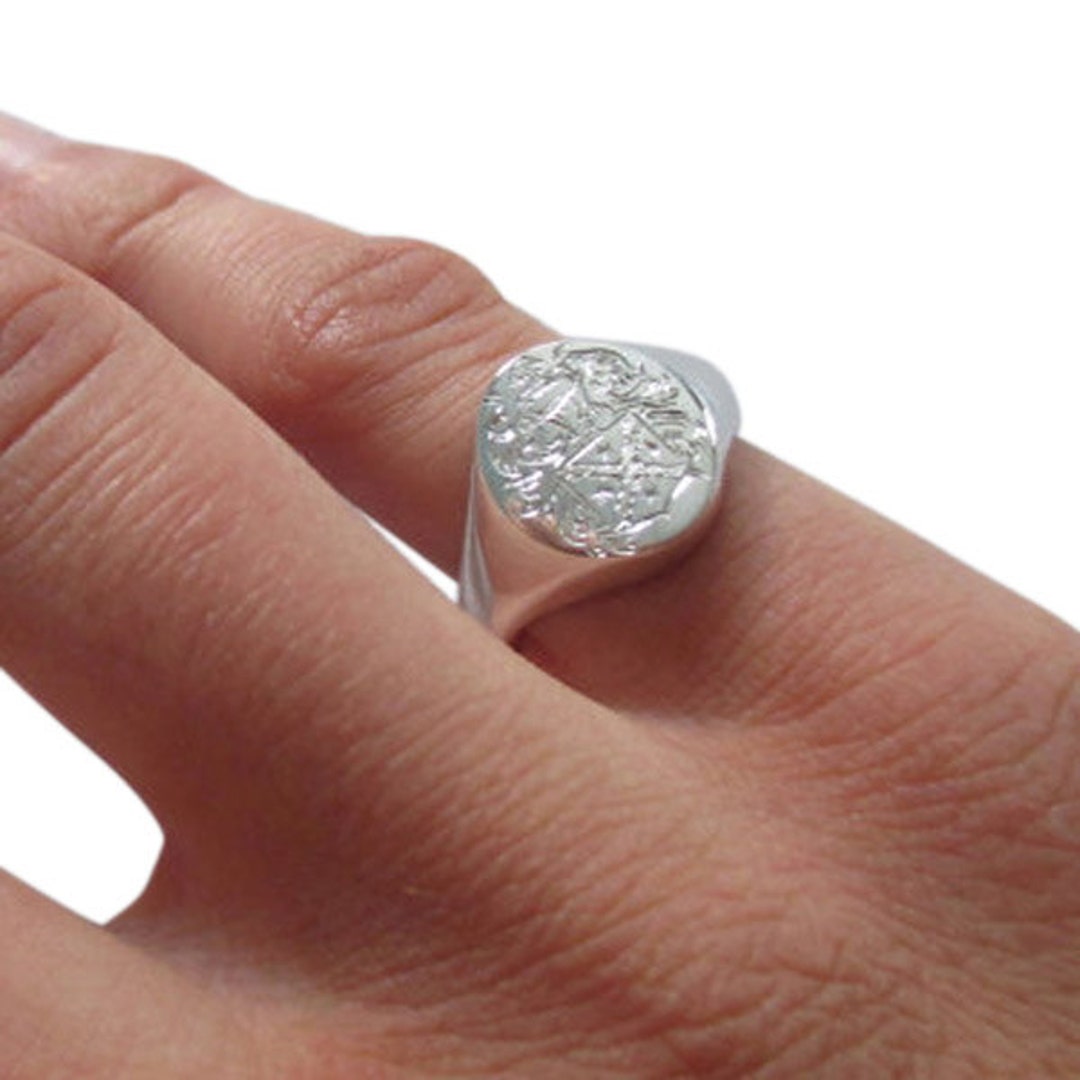 Sterling Silver Signet Ring With Personalised Crest - Etsy