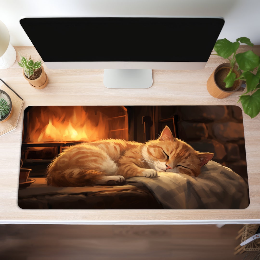Cottagecore Cat Desk Mat, Cute Cat Mouse Pad, Cat Vintage Aesthetic ...