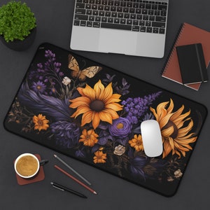 Cottagecore Desk Mat, Floral Sunflower Mousepad, Sunflower, Cute Office ...