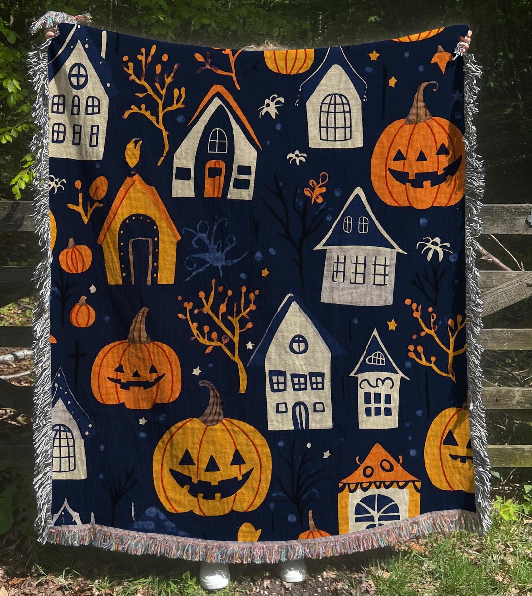 Halloween Blanket Spooky Fall Home Decor Throw Pumpkins Cotton ...