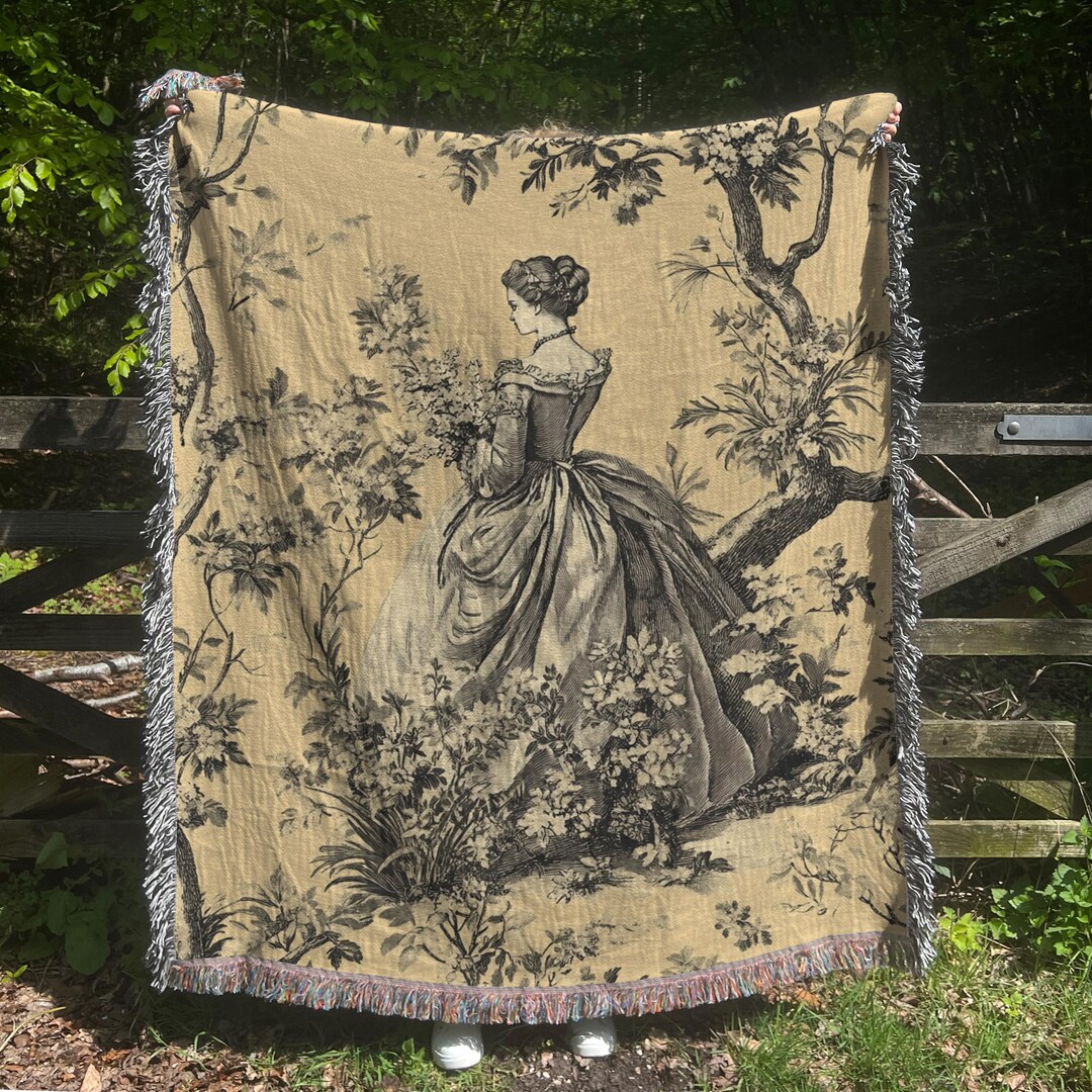 Toile De Jouy Victorian Antique Decor Woven Throw Blanket Shabby Chic ...