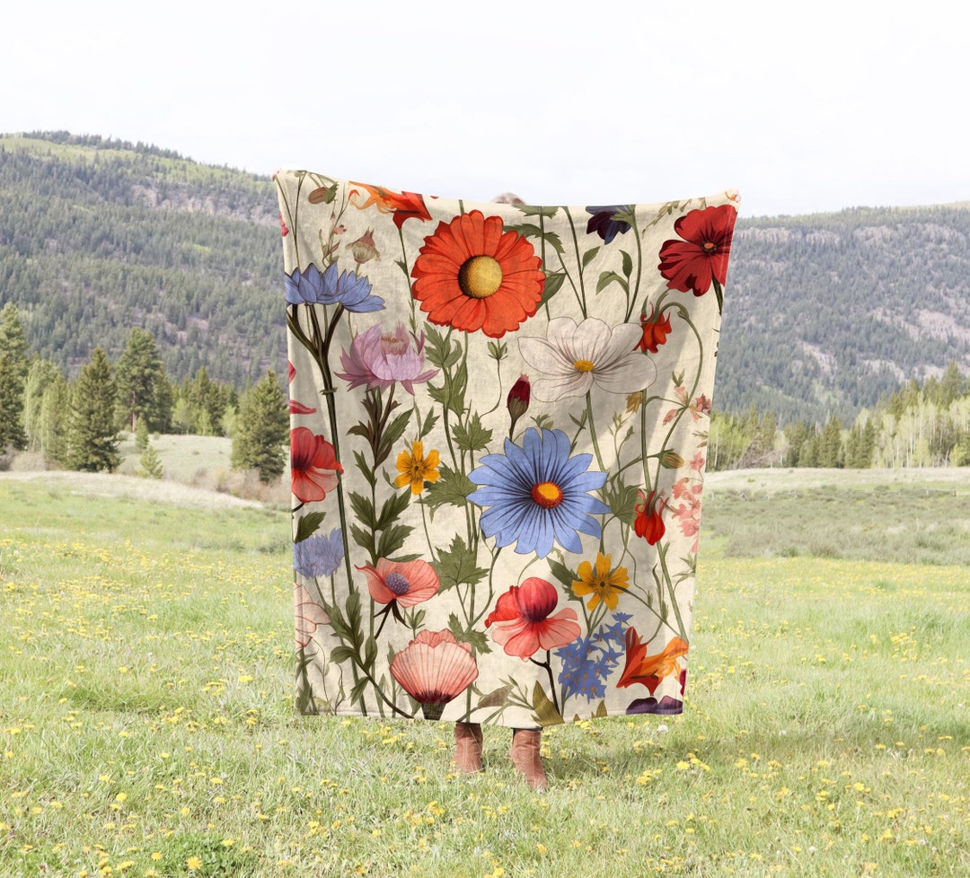 Floral Blanket, Cozy Wildflower Bohemian Throw for Nature Lovers ...
