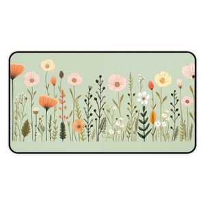 Cottagecore Wildflower Desk Mat, Kawaii Desk Mat, Boho Sage Mouse Pad ...