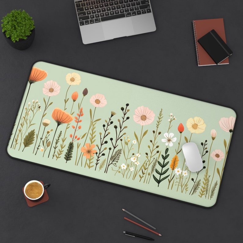 Cottagecore Wildflower Desk Mat, Kawaii Desk Mat, Boho Sage Mouse Pad ...