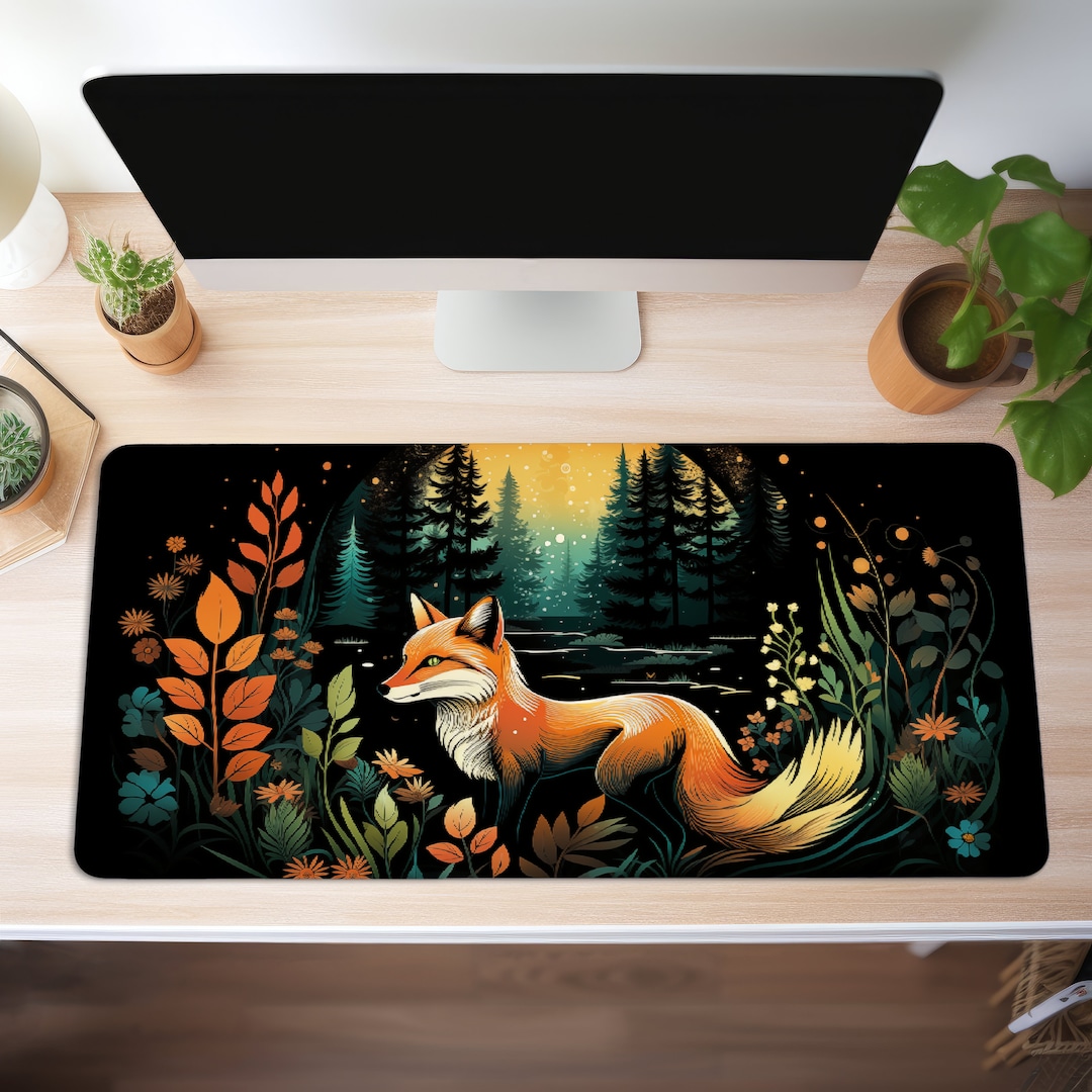 Fox Desk Mat, Woodland Animal Aesthetic Vintage Mousepad, Forest Nature ...