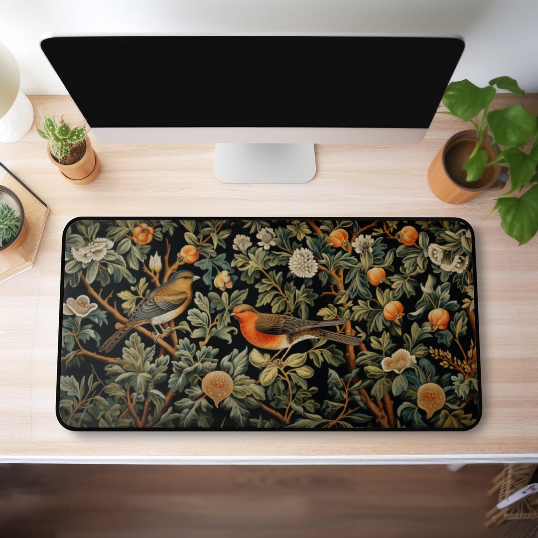 Cottagecore Desk Mat, Vintage Birds Mouse Pad, XL Mousepad, Woodland ...