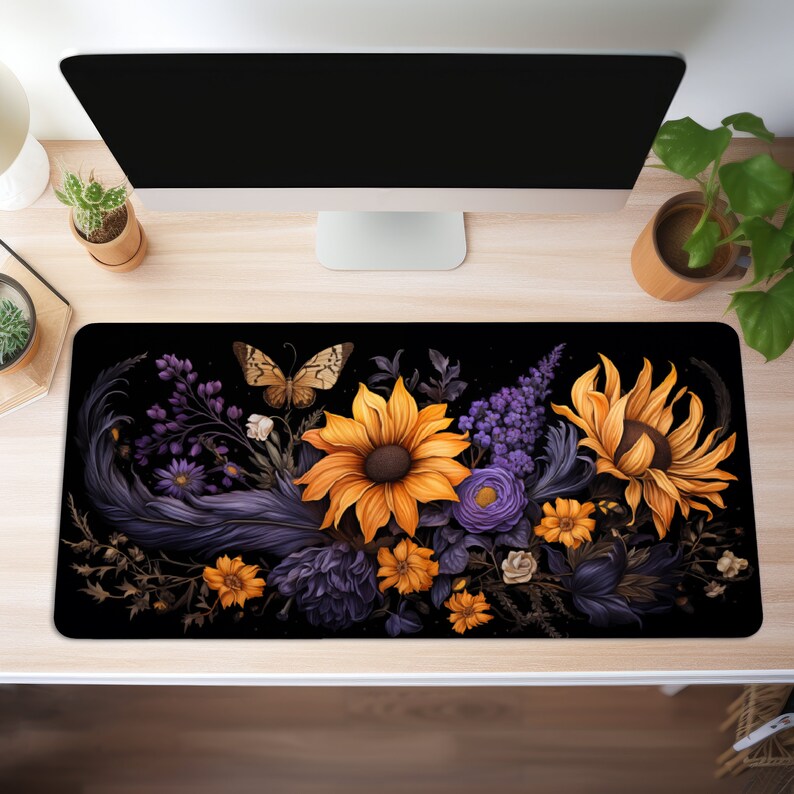 Cottagecore Desk Mat, Floral Sunflower Mousepad, Sunflower, Cute Office ...