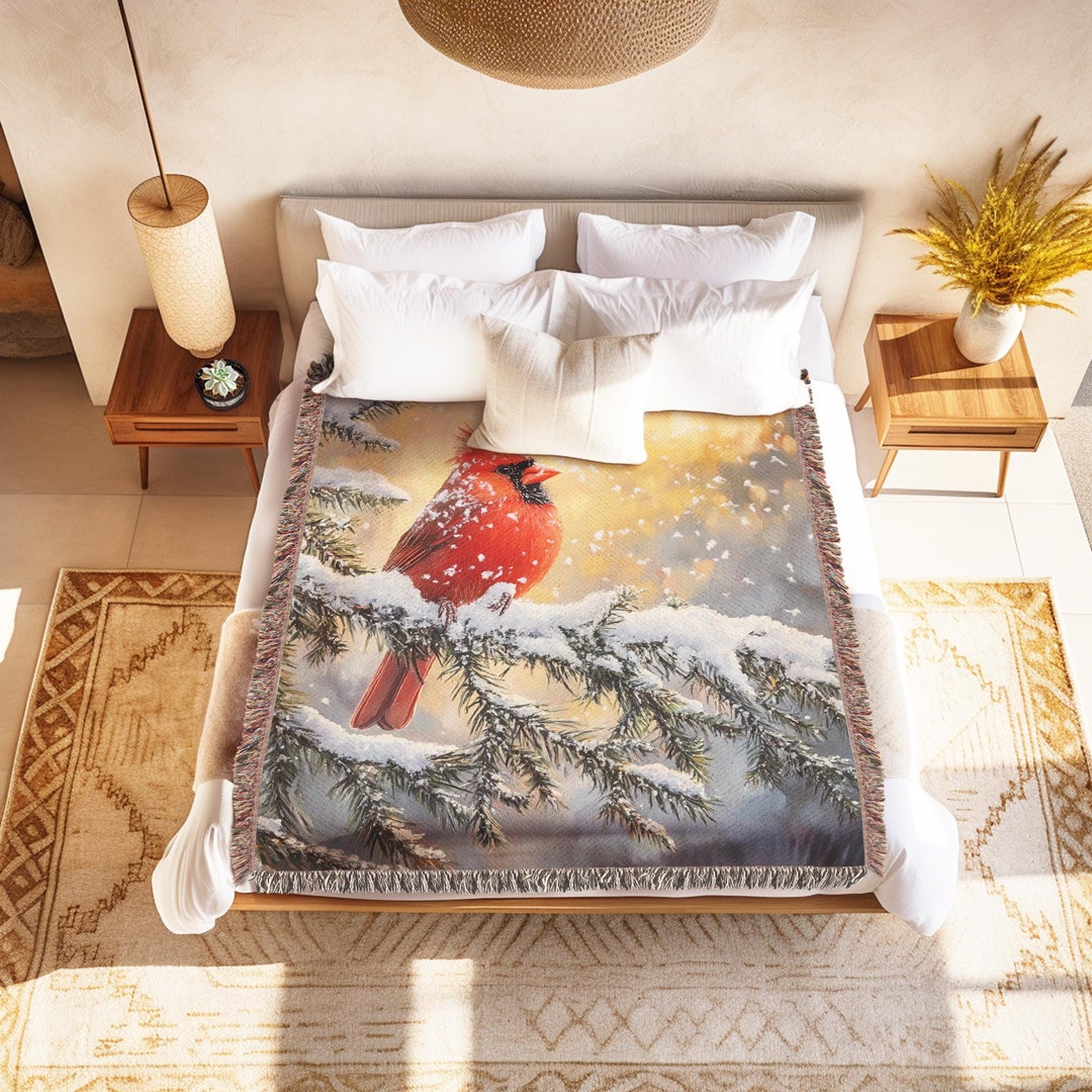 Cardinal Woven Throw Blanket, Holiday Decor, Christmas Cardinal Blanket ...