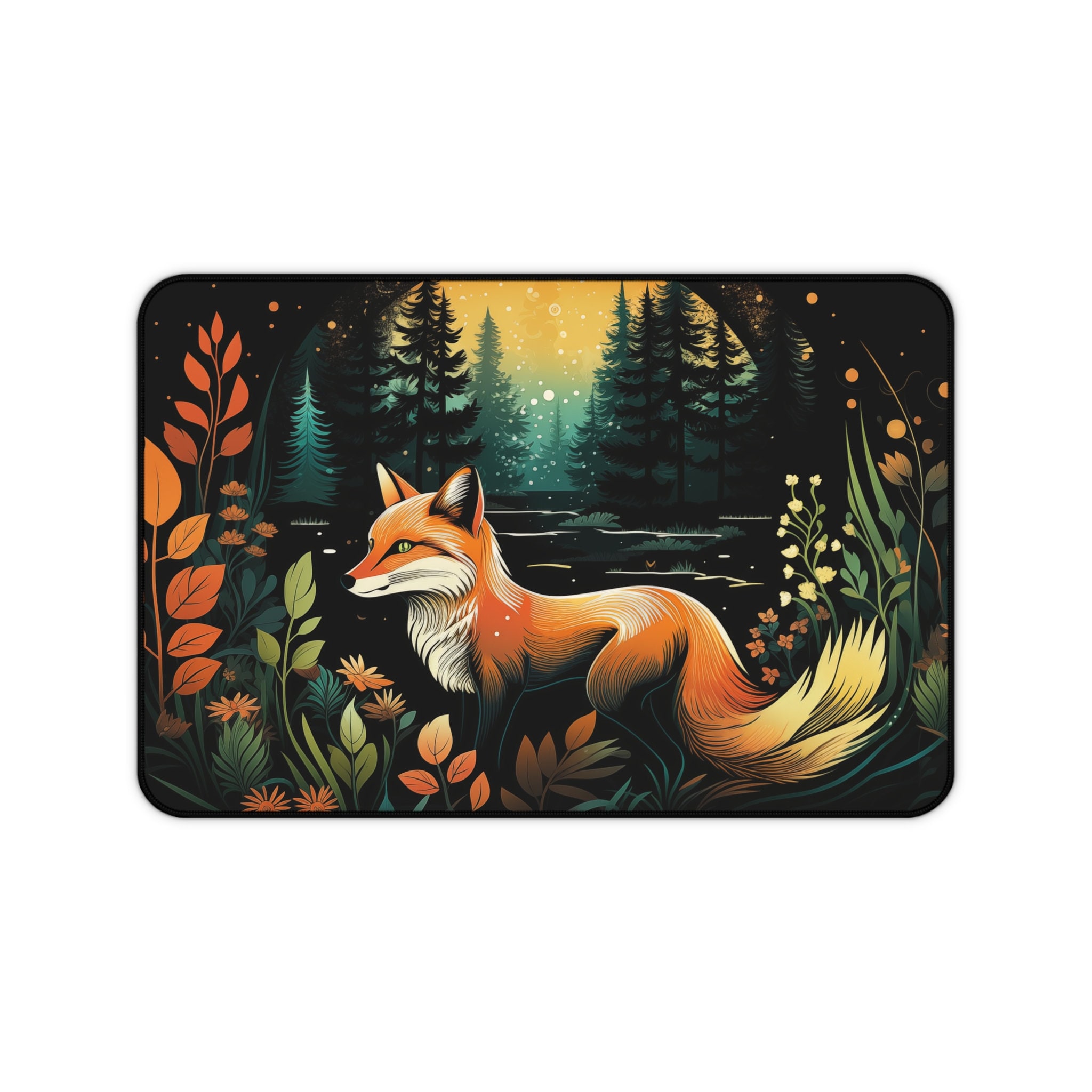 Fox Desk Mat, Woodland Animal Aesthetic Vintage Mousepad, Forest Nature ...