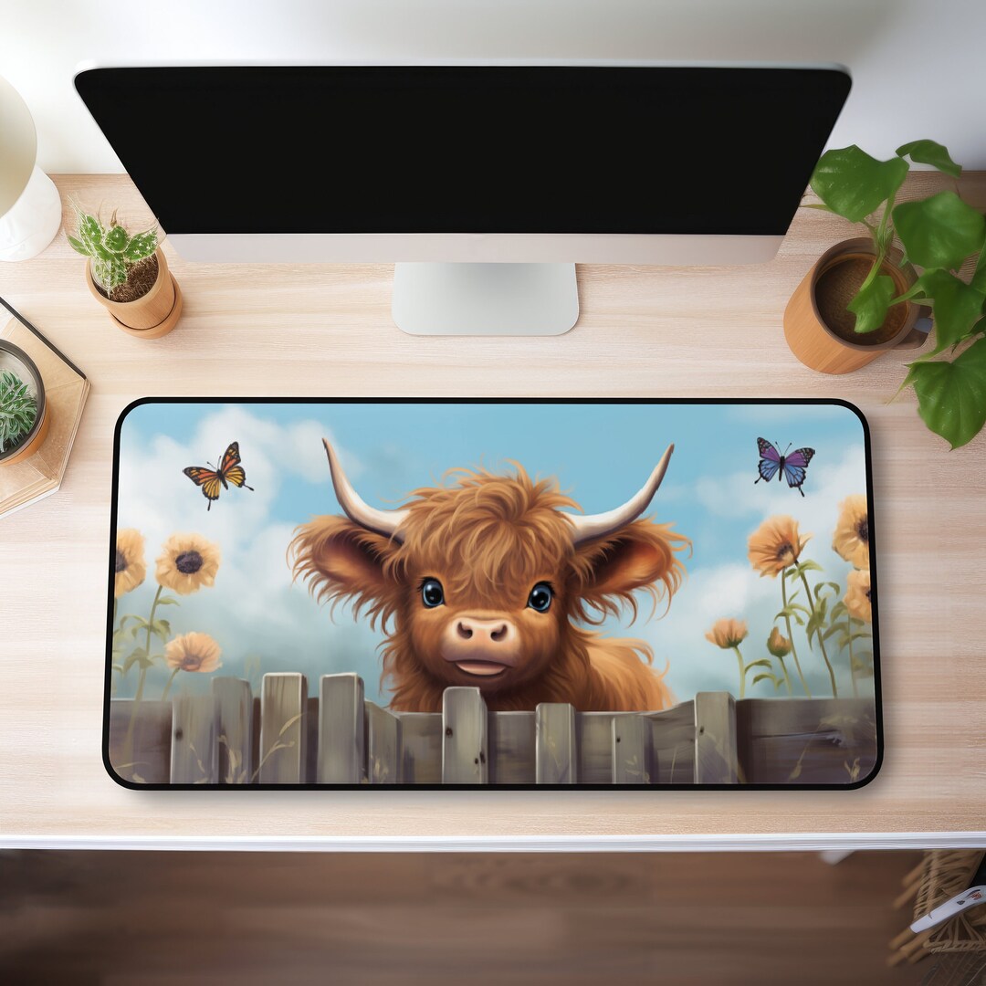 Cute Cow Desk Mat, Highland Cow Desk Mat Mouse Pad, Large Desk Mat ...