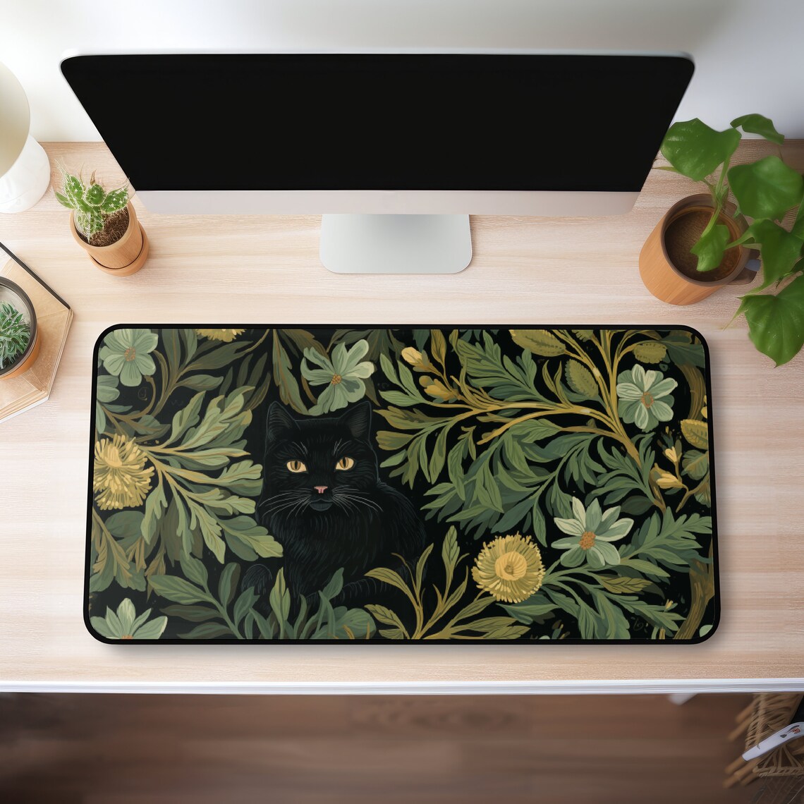 Cottagecore Cat Desk Mat, Charming Cat Mouse Pad, Cat Vintage Aesthetic ...