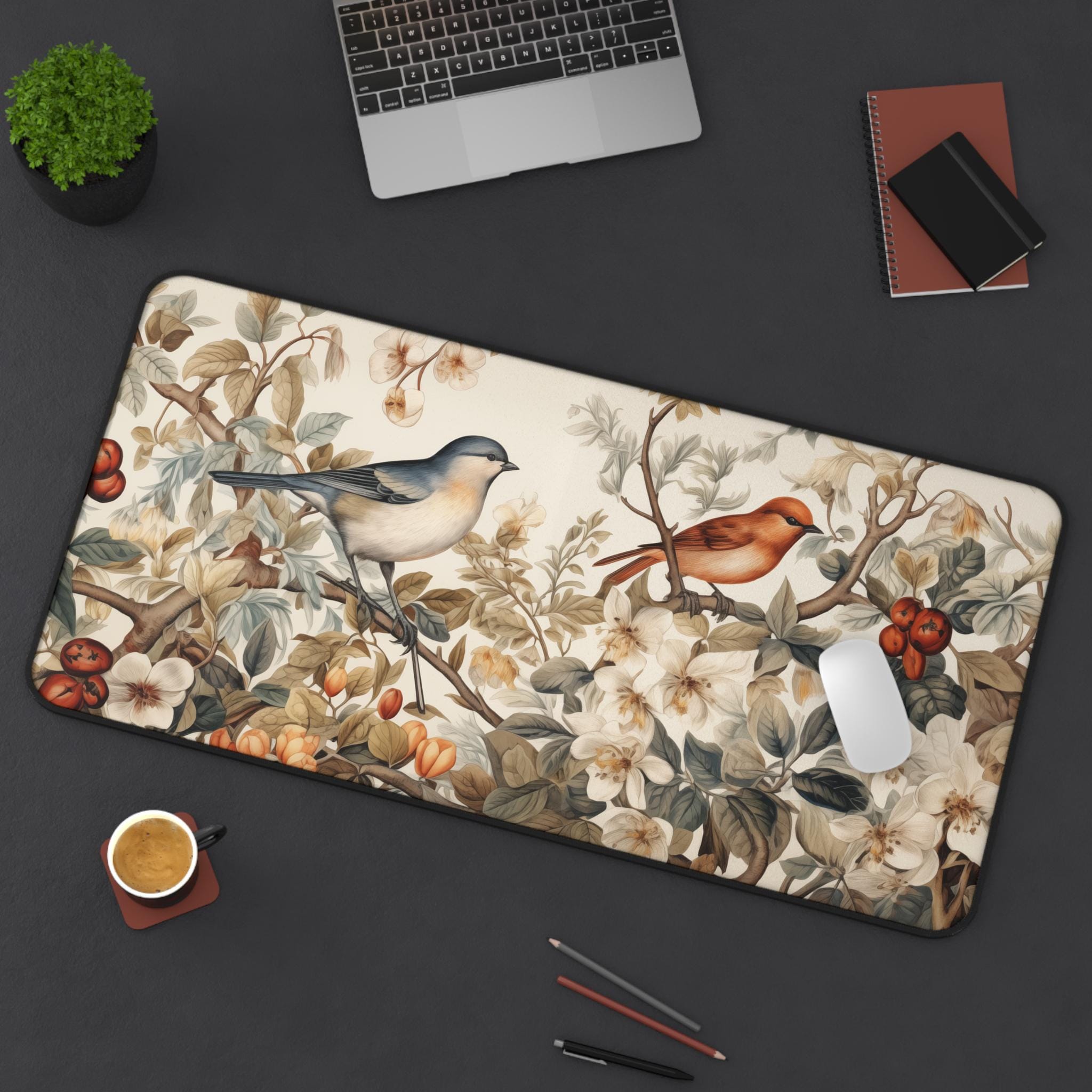 Cottagecore Desk Mat, Vintage Birds Mouse Pad, XL Mousepad, Woodland ...