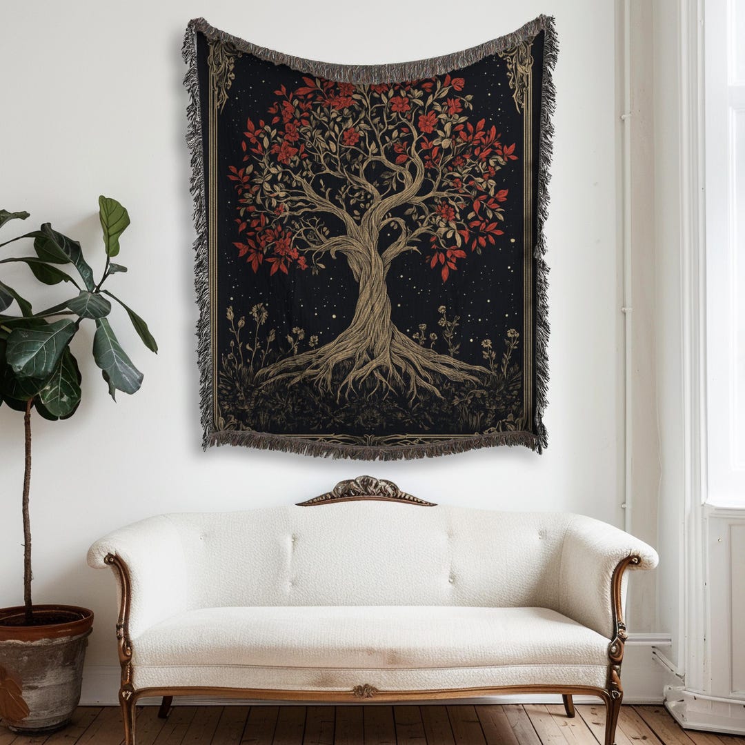 Cottagecore Tree of Life Woven Couch Throw Blanket Fantasy Enchanted ...