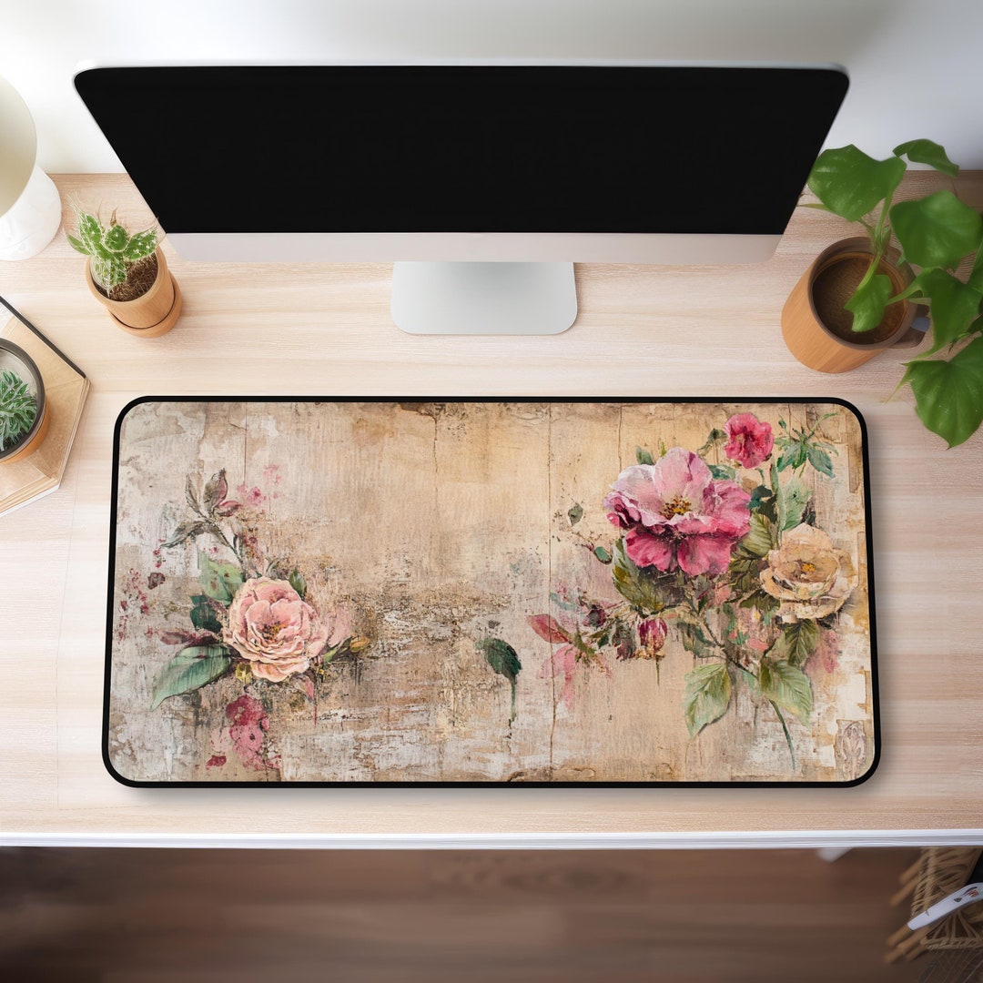 Shabby Chic Vintage Desk Mat French Pink Roses Design Floral Cottage ...