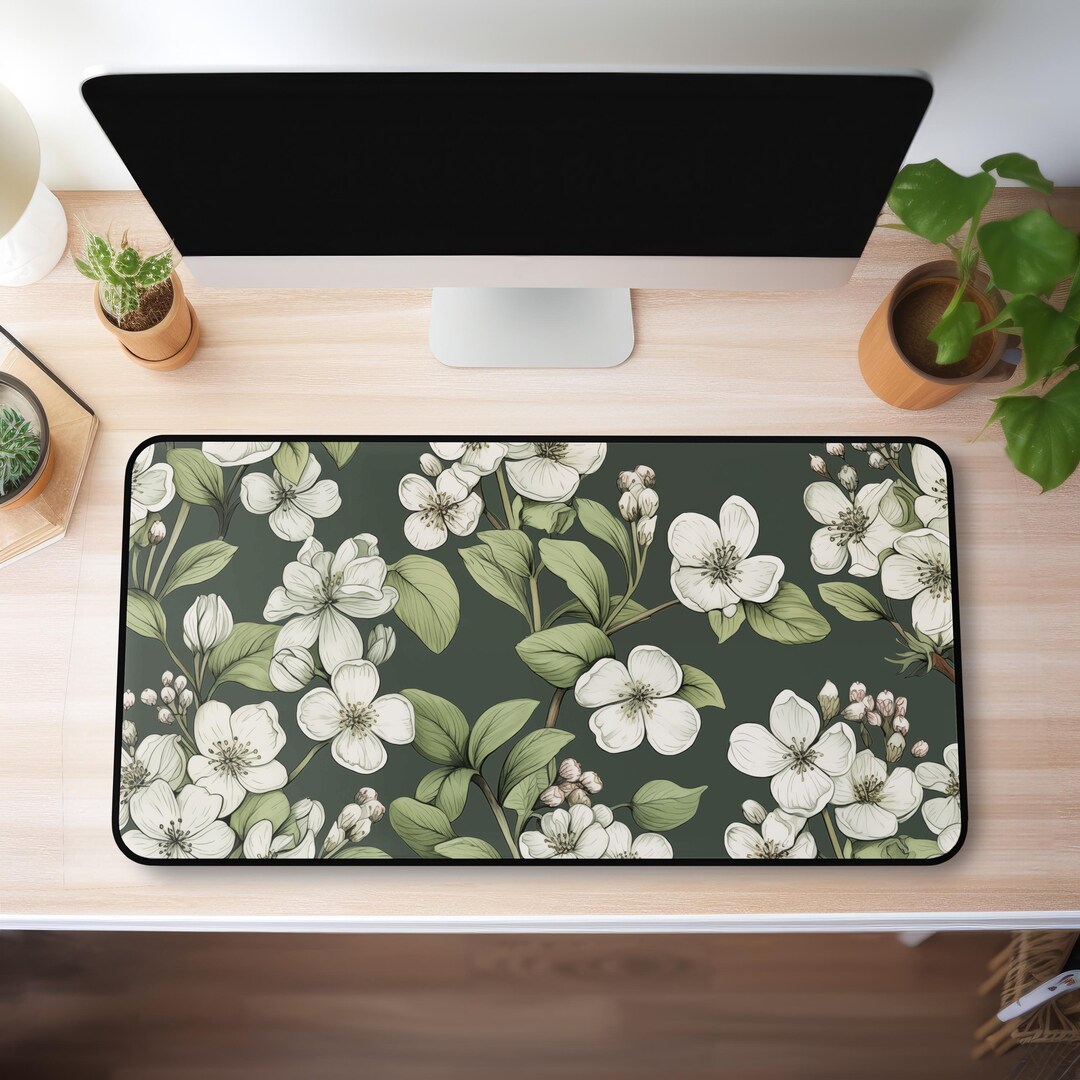 Cottagecore Sage Green Desk Mat, Botanical Mouse Pad, Vintage Flower ...
