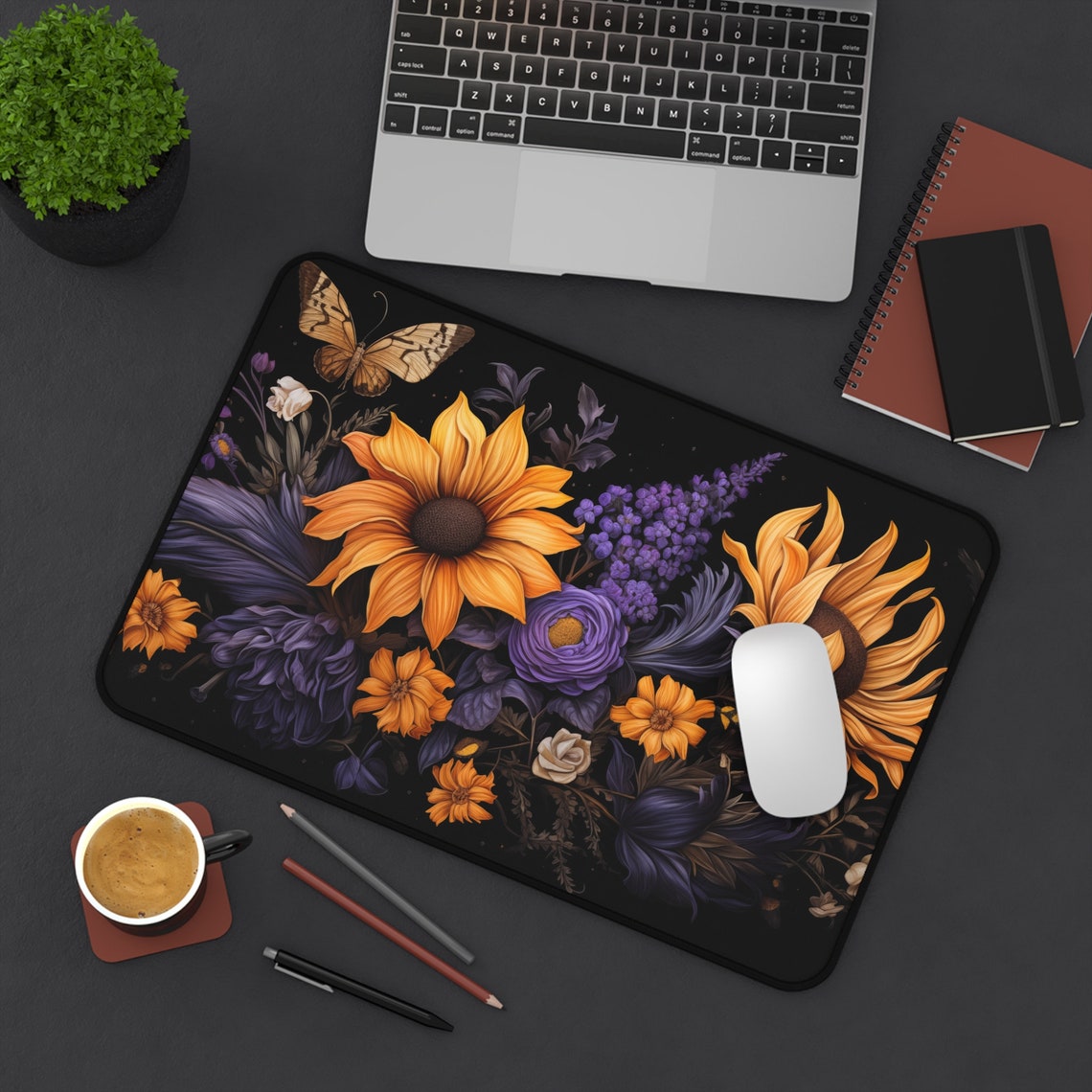 Cottagecore Desk Mat, Floral Sunflower Mousepad, Sunflower, Cute Office ...