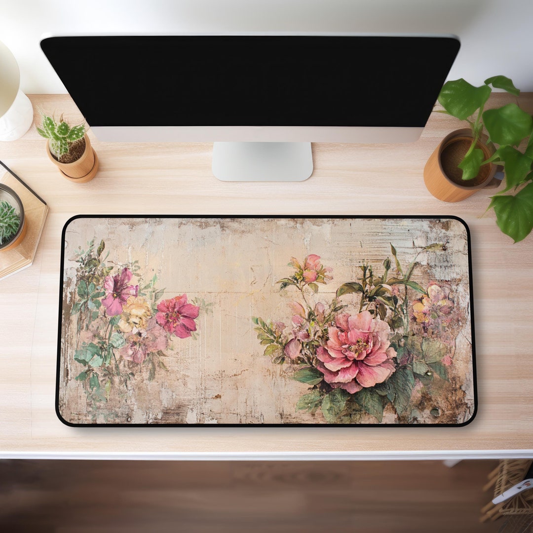Shabby Chic Vintage Desk Mat French Pink Roses Design Floral Cottage ...