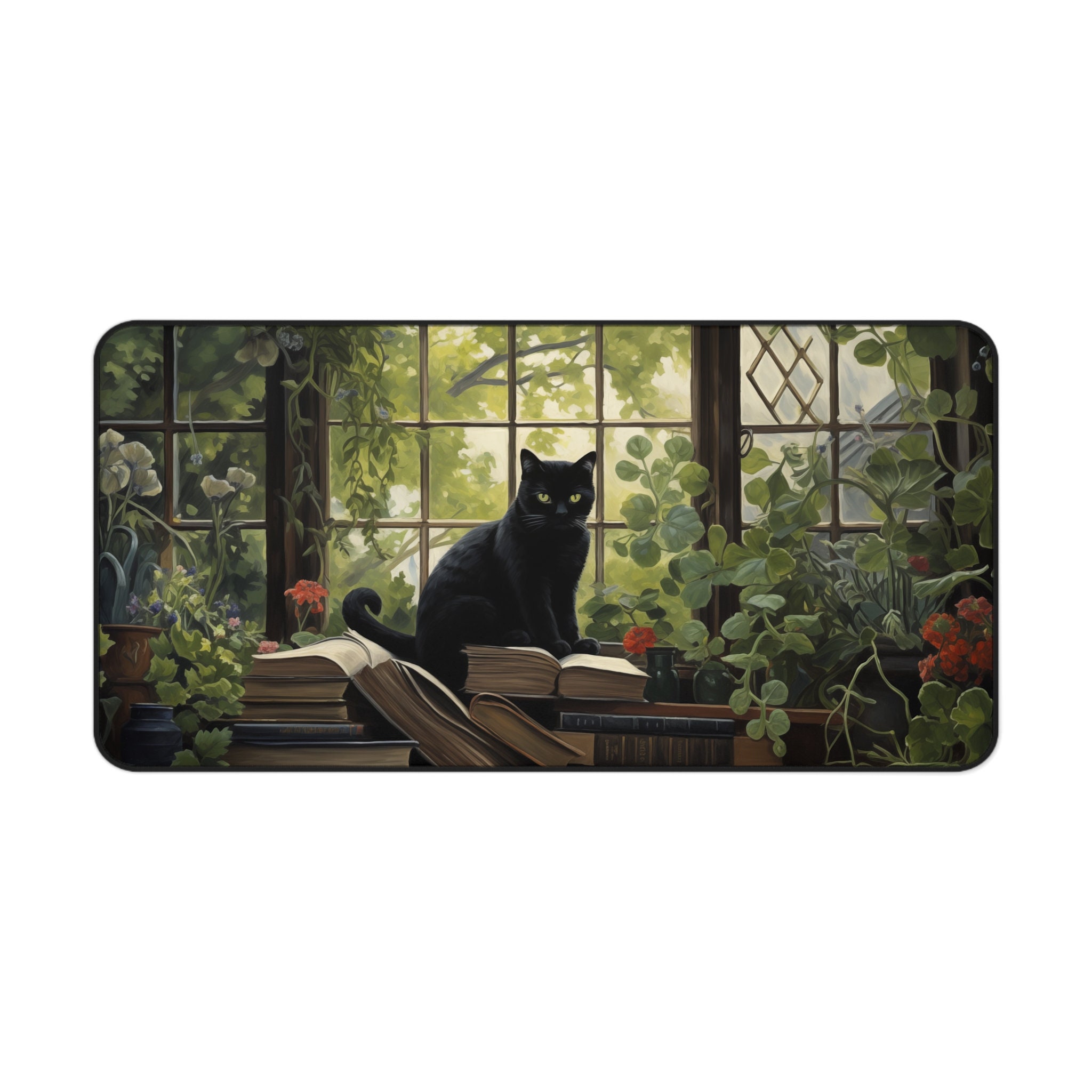 Cottagecore Cat Desk Mat, Black Cat Mouse Pad, Cat Vintage Aesthetic ...