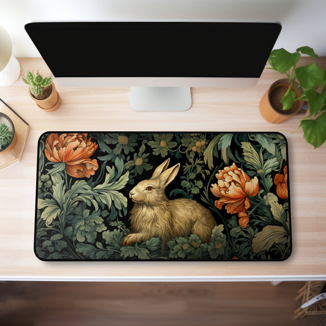 Cottagecore Desk Mat, Vintage Bunny Rabbit Mouse Pad, XL Mousepad ...