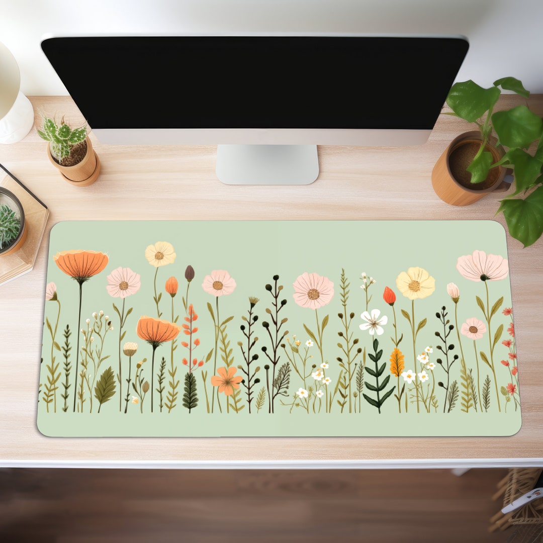Cottagecore Wildflower Desk Mat, Kawaii Desk Mat, Boho Sage Mouse Pad ...