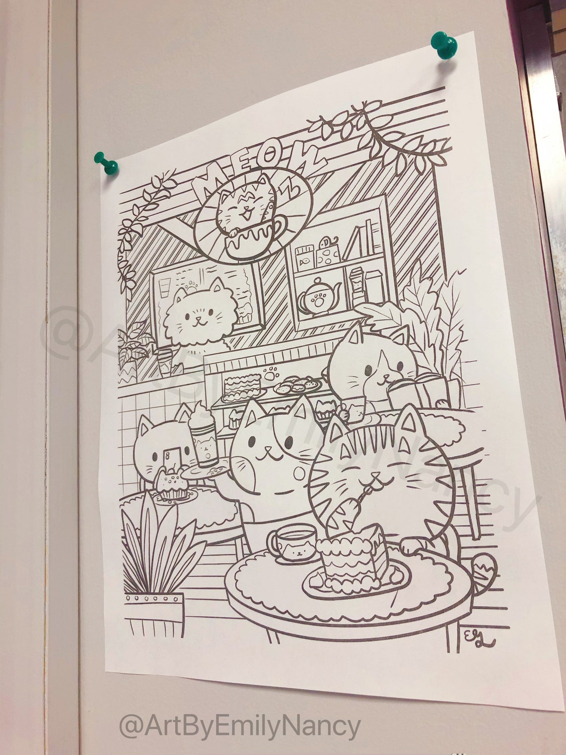 Cat Cafe: Printable Coloring Page Download - Etsy