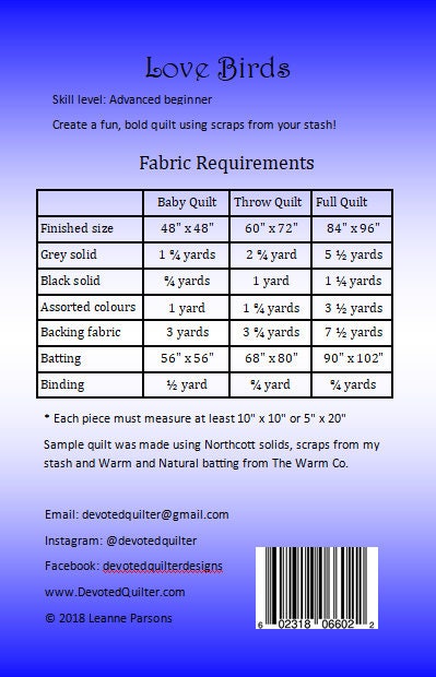 Love Birds PDF Quilt Pattern (baby Quilt, Throw Quilt and Full Quilt ...