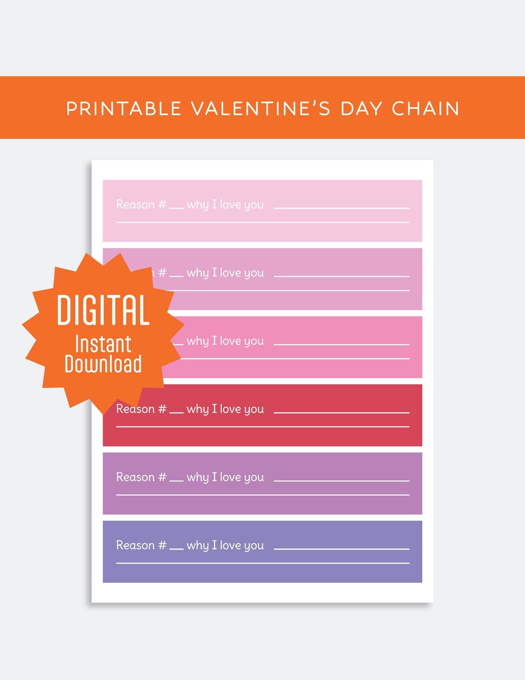 Valentine's Day Printable Paper Chain, Reasons Why I Love You - Etsy