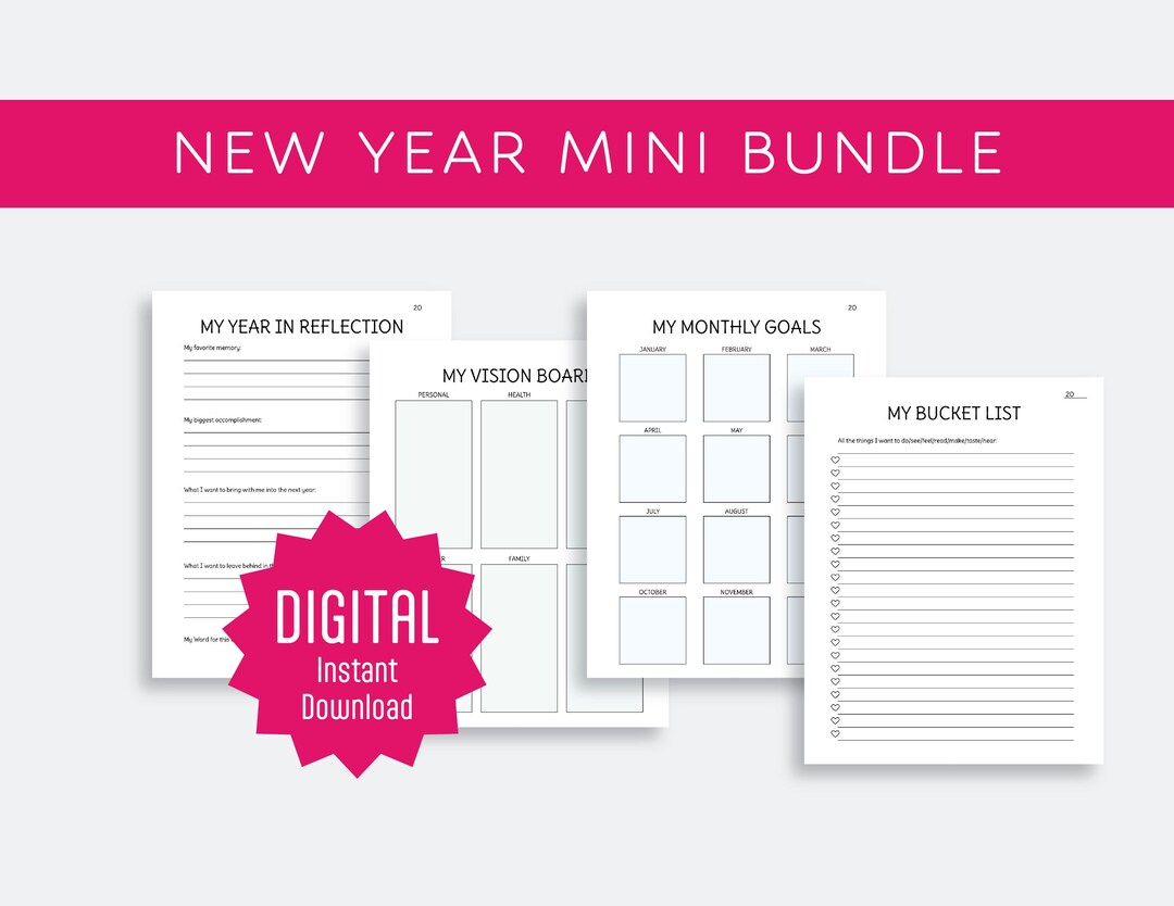 New Year Mini Bundle, 2025 Goals, Instant Download, Printable, Bucket ...