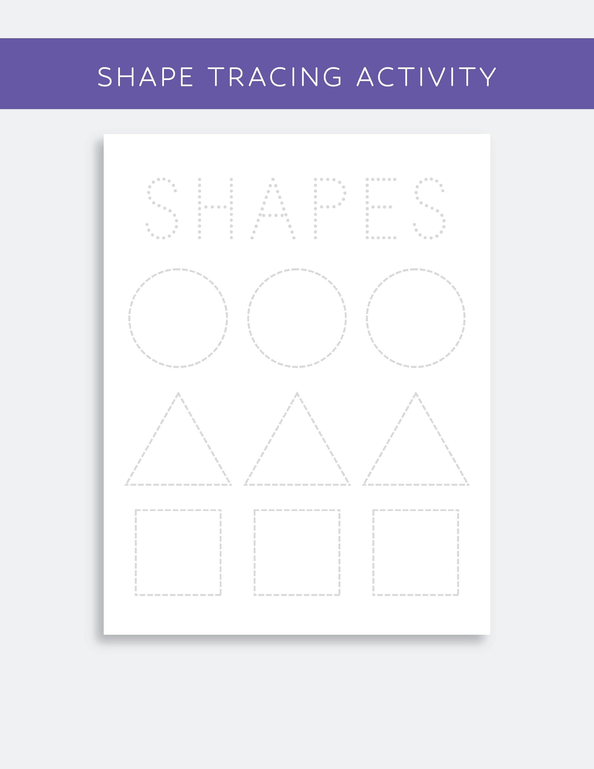 INSTANT PDF DOWNLOAD Printable Shape Tracing Activity Work Sheet ...