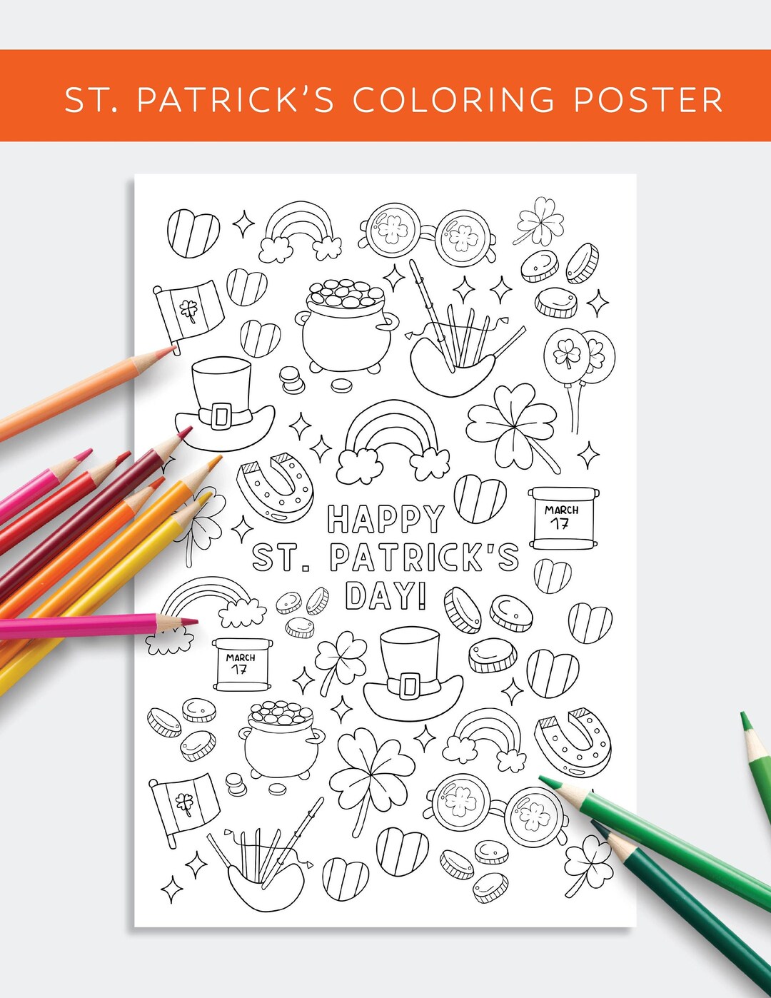 Printable St. Patrick's Day Coloring Poster | 24x36 Poster | With BONUS ...