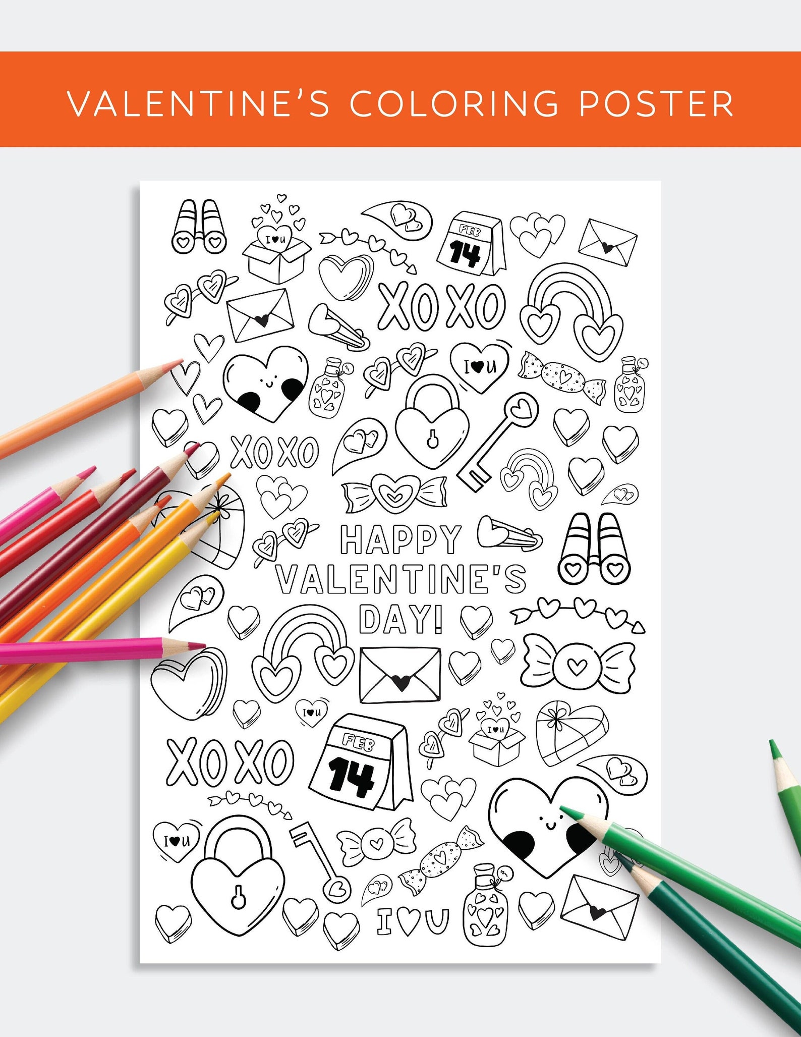 Printable Valentine's Day Coloring Poster | 24x36 Poster| With Bonus ...