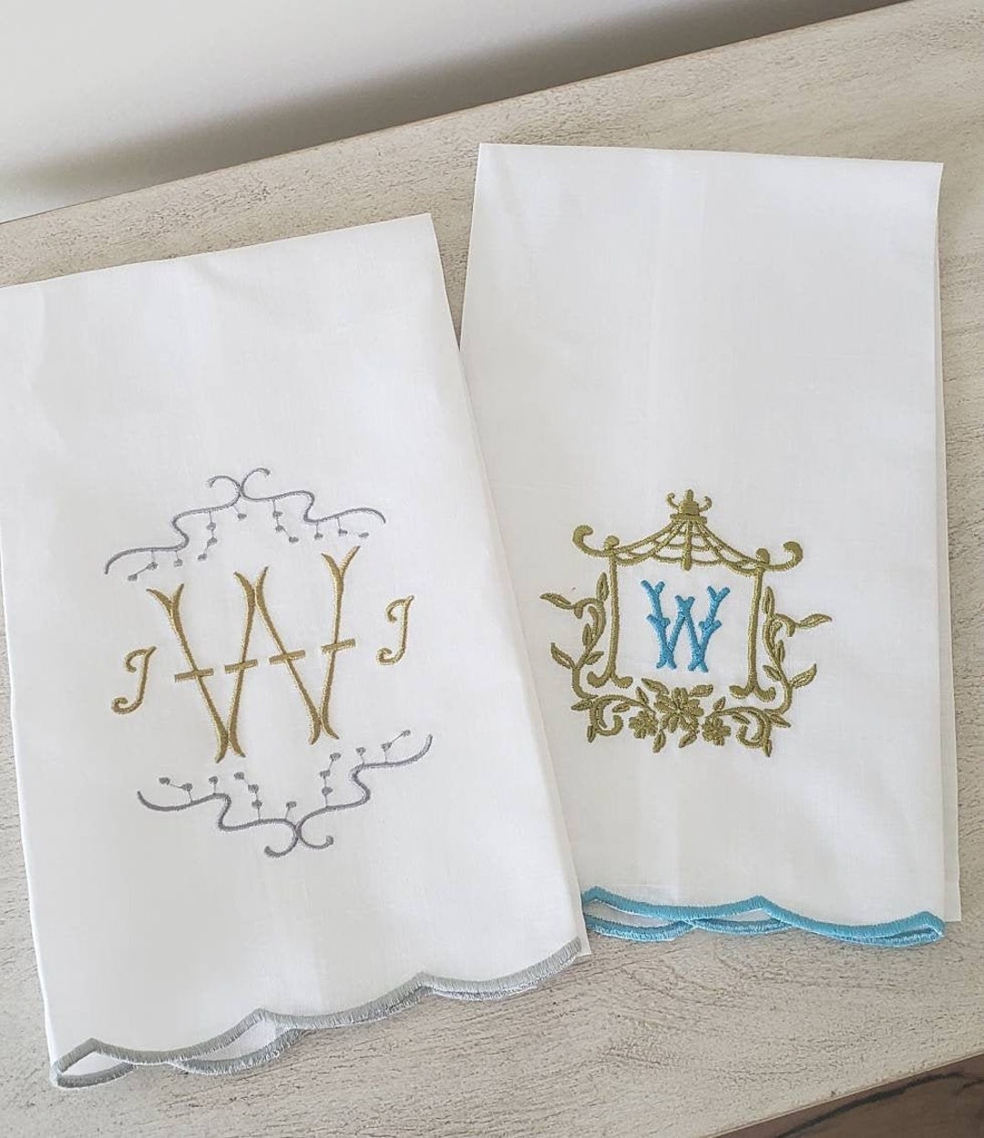 Monogrammed Scallop Edge Guest Towel/scallop Linen Towel/monogrammed ...