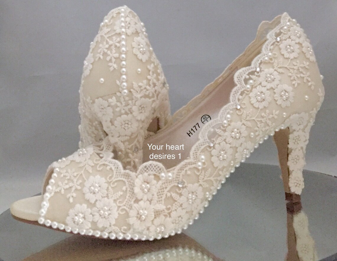 White / Ivory Lace Wedding Shoes Wedding Pumps Bridal Low | Etsy