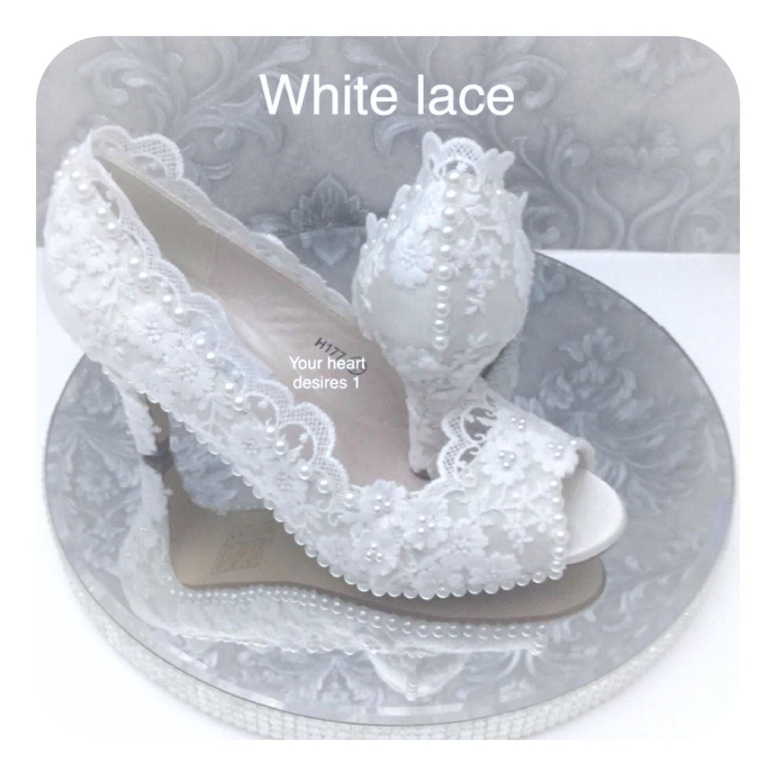 White / Ivory Lace Wedding Shoes Wedding Pumps Bridal Low - Etsy UK