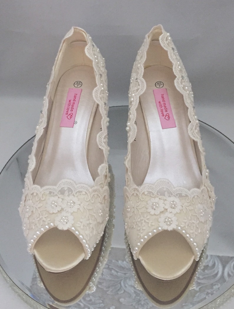 White / Ivory Lace Wedding Shoes Wedding Pumps Bridal Low | Etsy