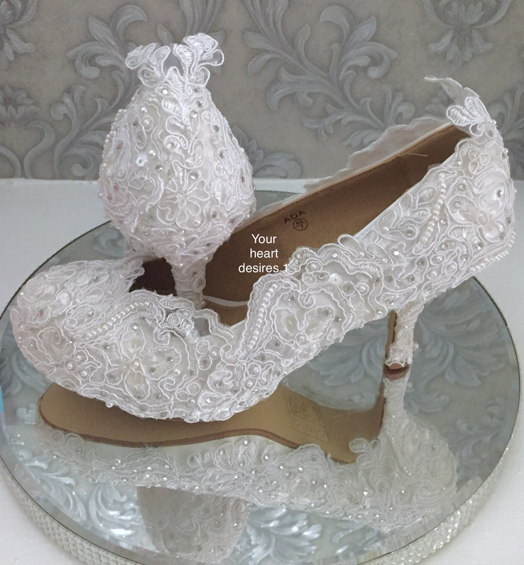 White Lace Shoes Wedding Pumps Pearl Crystals Wedding Shoes - Etsy
