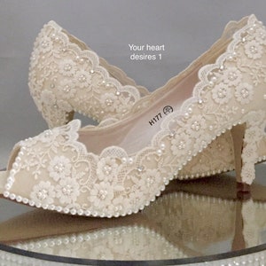 White / Ivory Lace Wedding Shoes Wedding Pumps Bridal Low | Etsy