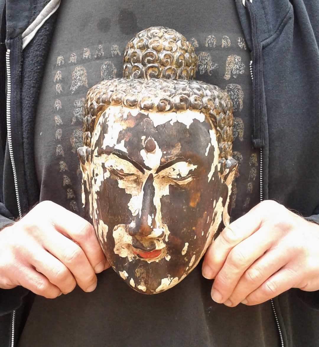 Ancient Hand Carved Wooden Buddha Mask. Worn With Age. - Etsy