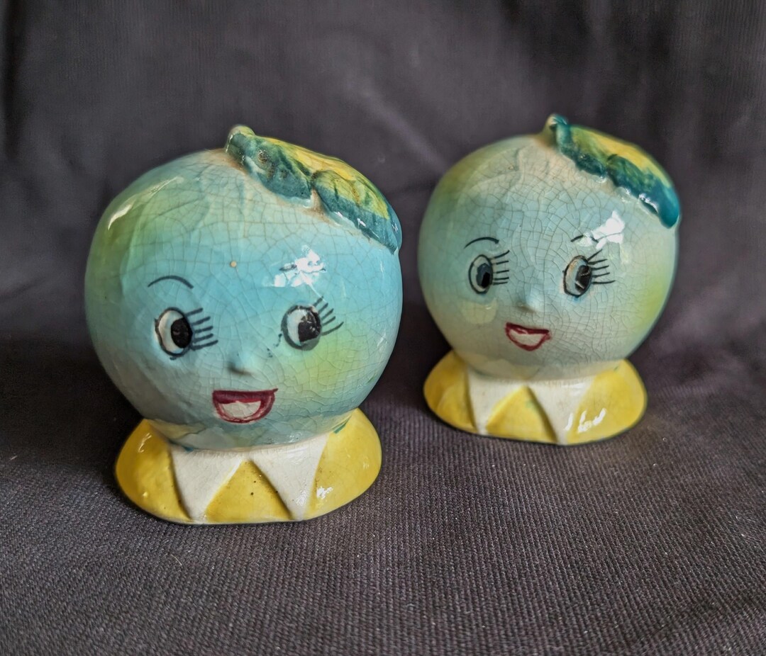 Anthropomorphic Large Blueberry Heads Salt & Pepper Shakers. Lefton ...