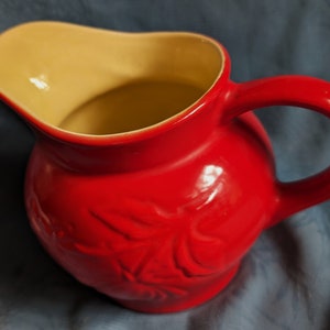 Red Pitcher With Raised Flower Motif. 4 Cups. Hall Red. - Etsy