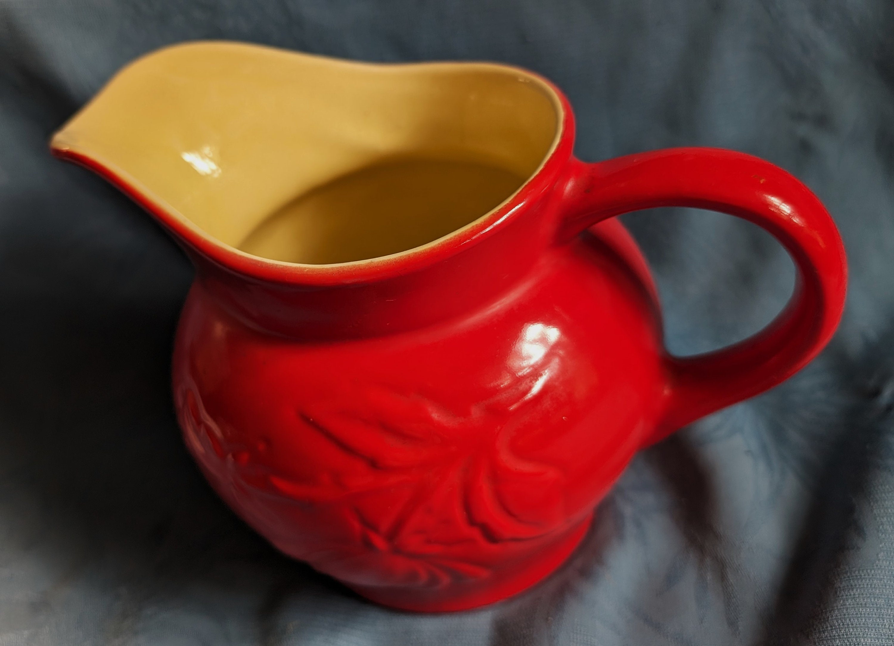Red Pitcher With Raised Flower Motif. 4 Cups. Hall Red. - Etsy