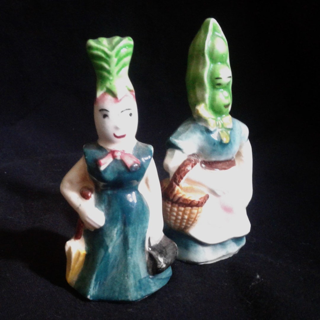 Anthropomorphic Turnip and Pea Pod Head Lady Salt & Pepper - Etsy