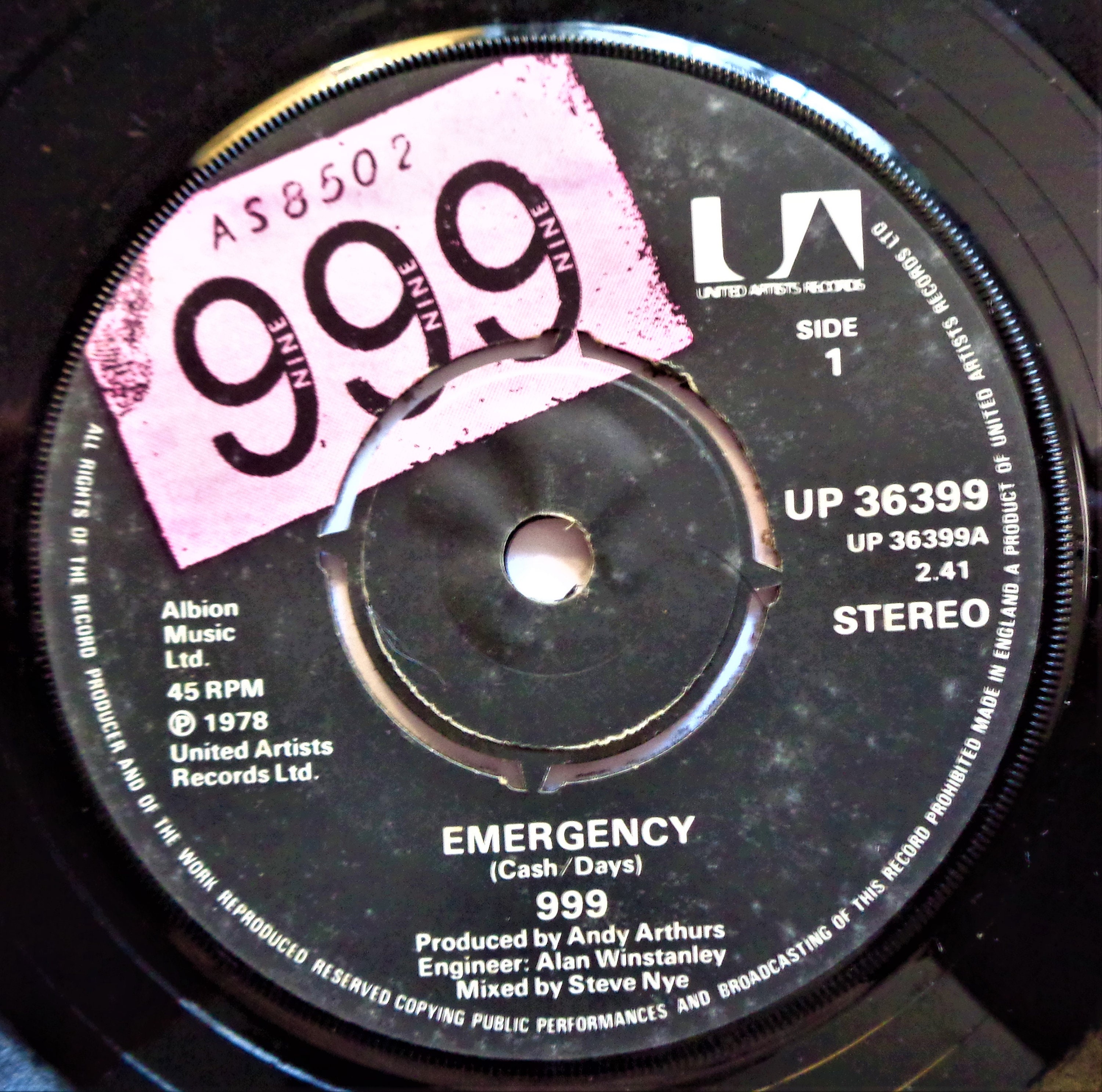 999 "emergency" British Vinyl 45 Record. 1978. - Etsy