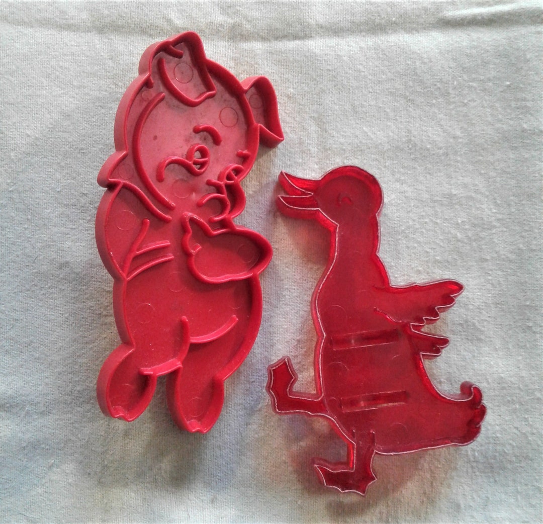 Two Vintage Red Plastic Cookie Cutters. Shy Pig and Running Duckling ...