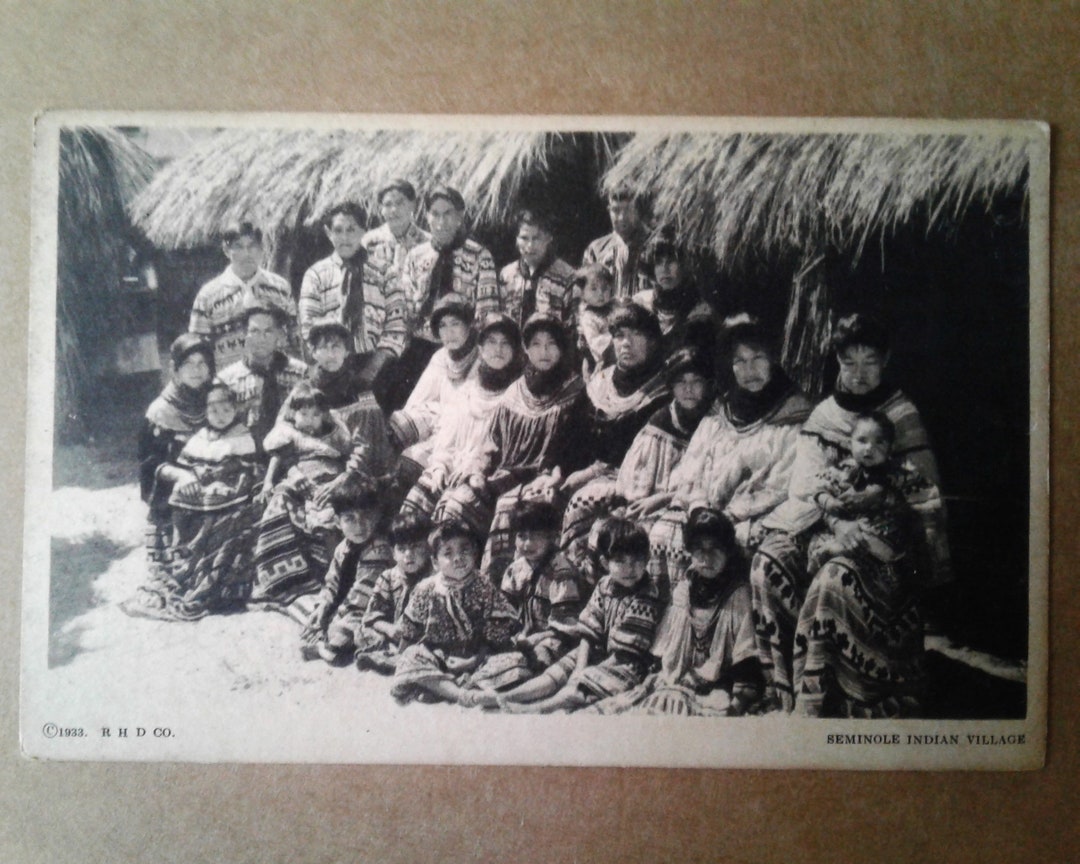 Seminole Indian Village. Black & White Postcard. 1933. deeptone ...