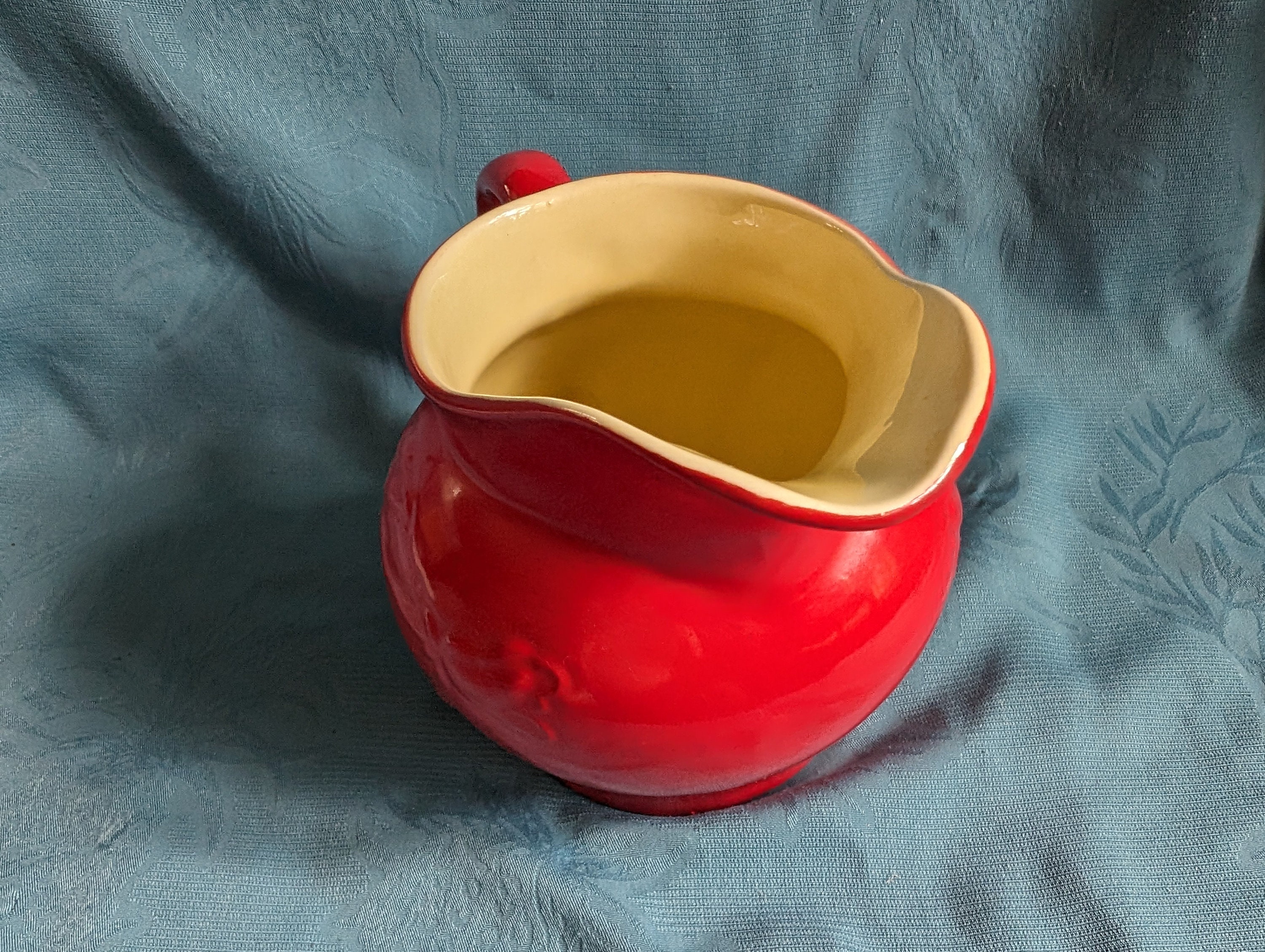 Red Pitcher With Raised Flower Motif. 4 Cups. Hall Red. - Etsy
